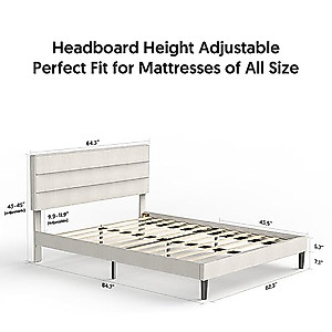 BONSOIR Queen Size Beige Color Modern Low Profile Upholstered Bed Frame with Tufted Headboard