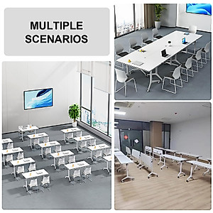 conference table,modern white office folding Flip Top Mobile Training Table 55"D x 21.6"W x 29.5"H The rounded table with wheels is convenient and fast,suitable for office,meeting room,classr ( 4Pcs)