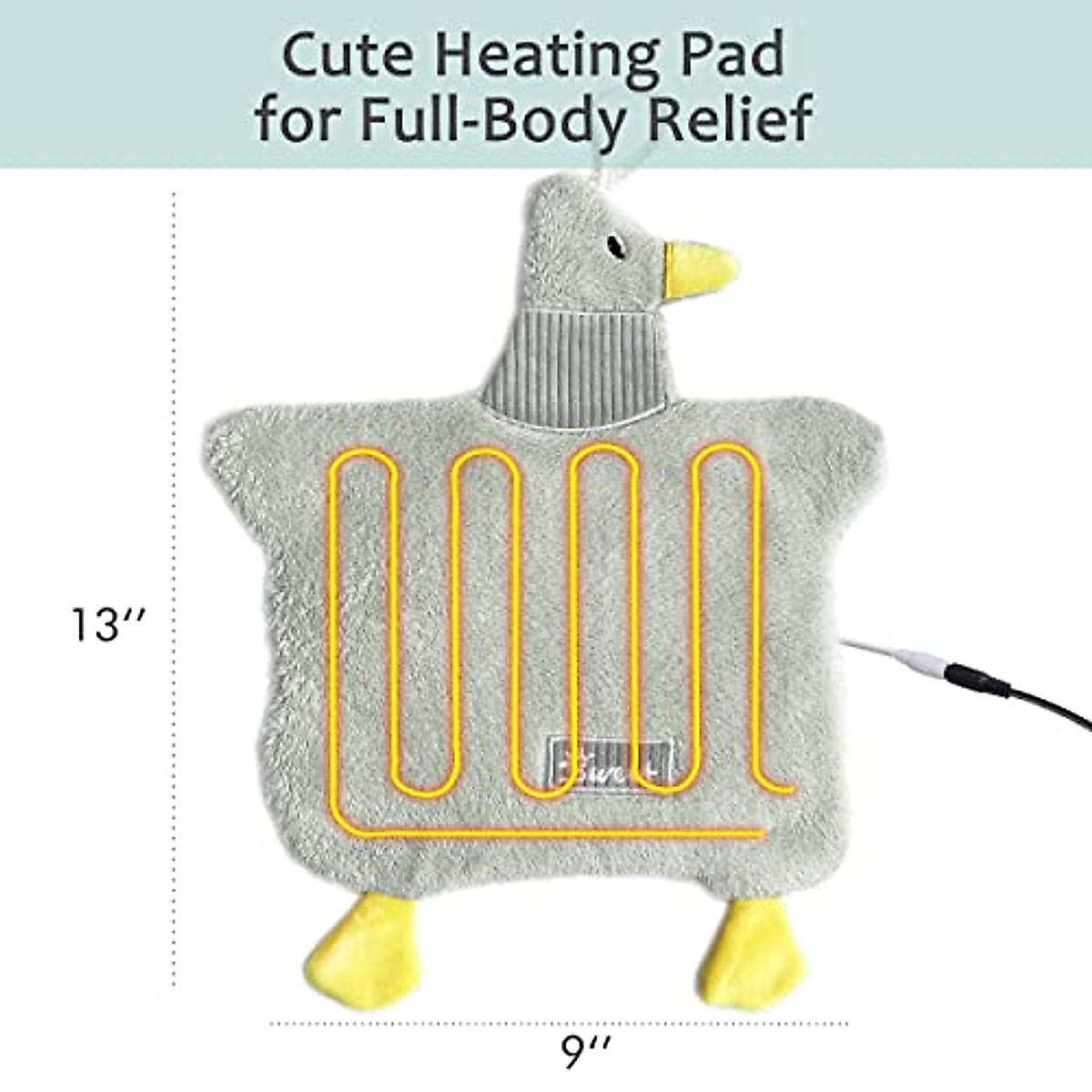CRIMMY Heating Pad for Period Menstrual Cramps Pain Relife, Cute Small Portable Heat Pads for Travel, Mini Stuffed Animal USB Electric Hot Pack for Back Neck Eyes Hands … (Grey Duck)