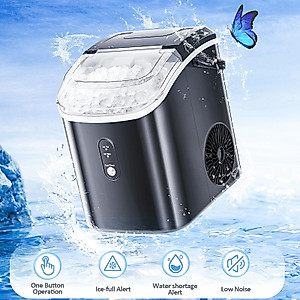 Nugget Countertop Ice Maker with Soft Chewable Pellet Ice, 34lbs/24H,Pebble Portable Ice Machine with Ice Scoop and Handle, Self-Cleaning, One-Click Operation, for Kitchen,Office Black
