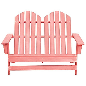 Tidyard 2-Seater Patio Adirondack Chair Solid Wood Fir Pink Outdoor Fire Pit Chair Wooden Garden Armchair for Porch Pool Lawn Deck Backyard Balcony Outdoor