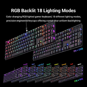 Redragon Mechanical Gaming Keyboard RGB LED Backlit Low Profile Wired Macro 96 Keys Red Switches, for Windows Gaming PC, Black