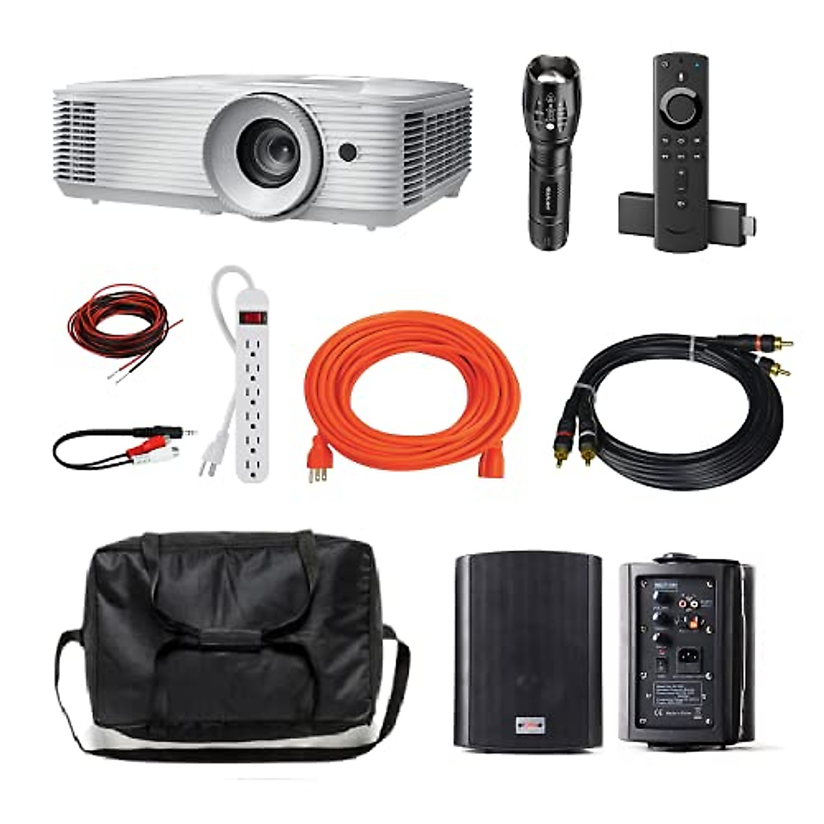 Recreation Series Complete Theater Kit! 11' Front and Rear Projection Screen with HD Optoma 1080p Projector, Sound System & Streaming Device w/WiFi (EZ-400)