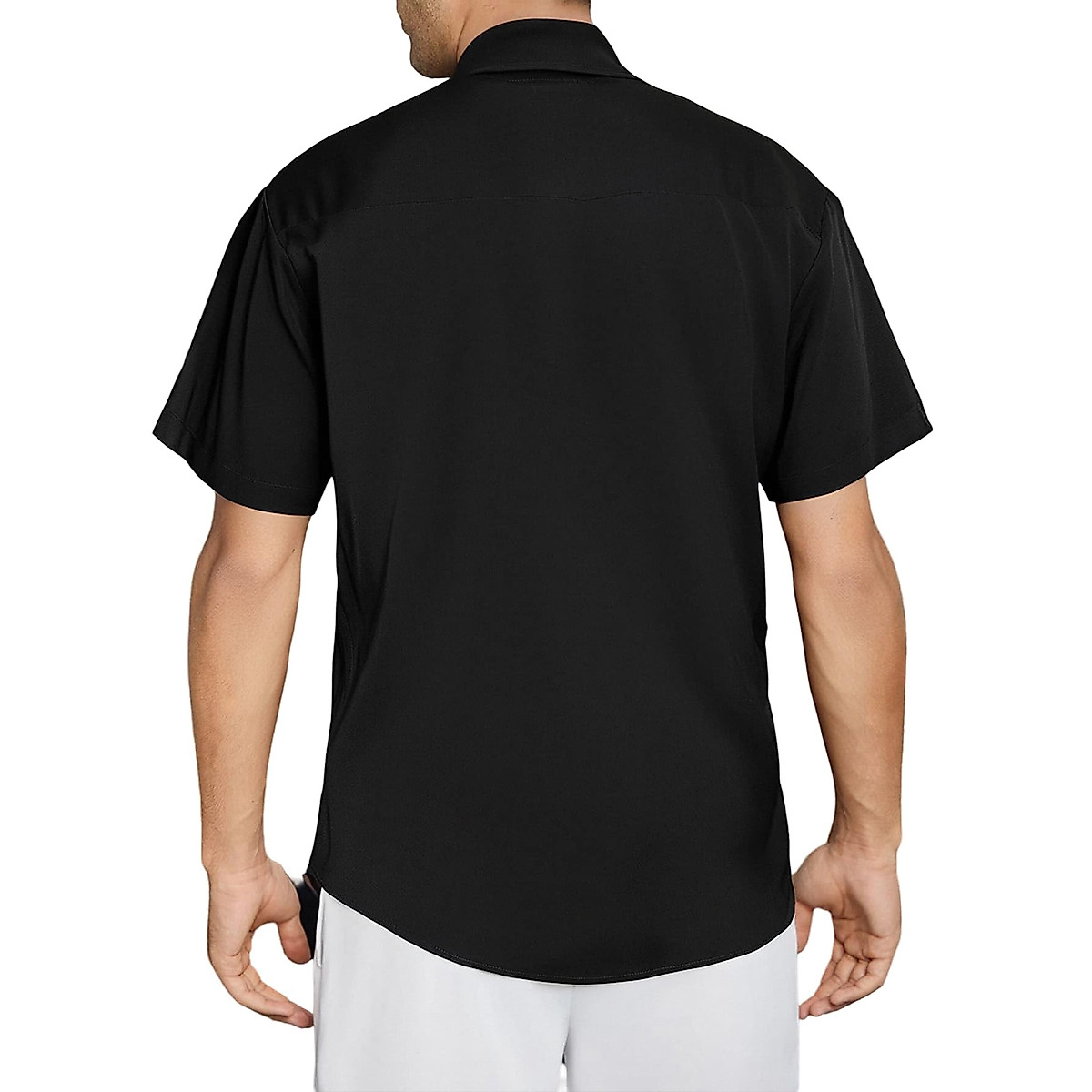 OYOANGLE Men's Graphic Print Japanese Letter Short Sleeve Button Down Shirt Top Black XL