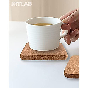 Cork Coasters for Drinks, 8 Pcs Square Extra Thick Absorbent Cork Coaster Sets, Round Edge Drink Coaster, Cup Coasters for Kinds of Cups, Housewarming Gifts, Home Decor, 4 x 4 Inches