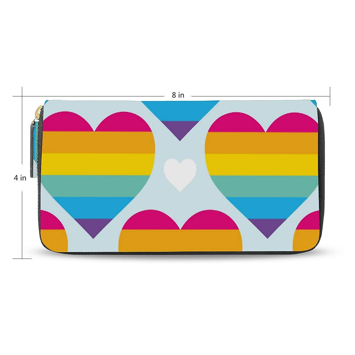 AGONA Womens Wallet Gay Pride Rainbow Colorful Hearts Wallet for Women Long Wallet PU Leather Zip Around Phone Clutch Handbag Card Holder Purse Girls Men