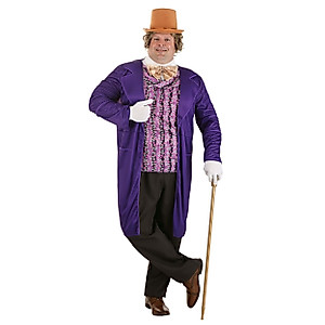 Plus Size Willy Wonka Costume for Men, Purple Jacket Chocolate Factory Uniform for Movie Cosplay & Halloween 4X