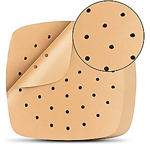 Air Fryer Parchment Paper Liners, 200Pcs Square Air Fryer Liners, 8.5 Inch Perforated Parchment Paper Sheets for Baking, HOFHTD Parchment Paper for Air Fryer and Bamboo Steaming Basket (Unbleached)