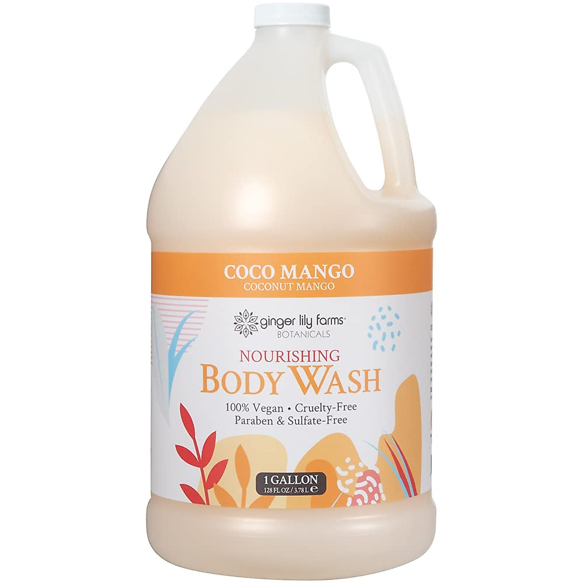 Ginger Lily Farms Botanicals Nourishing Body Wash, Coco Mango, 100% Vegan & Cruelty-Free, Coconut Mango Scent, 1 Gallon (128 fl oz) Refill