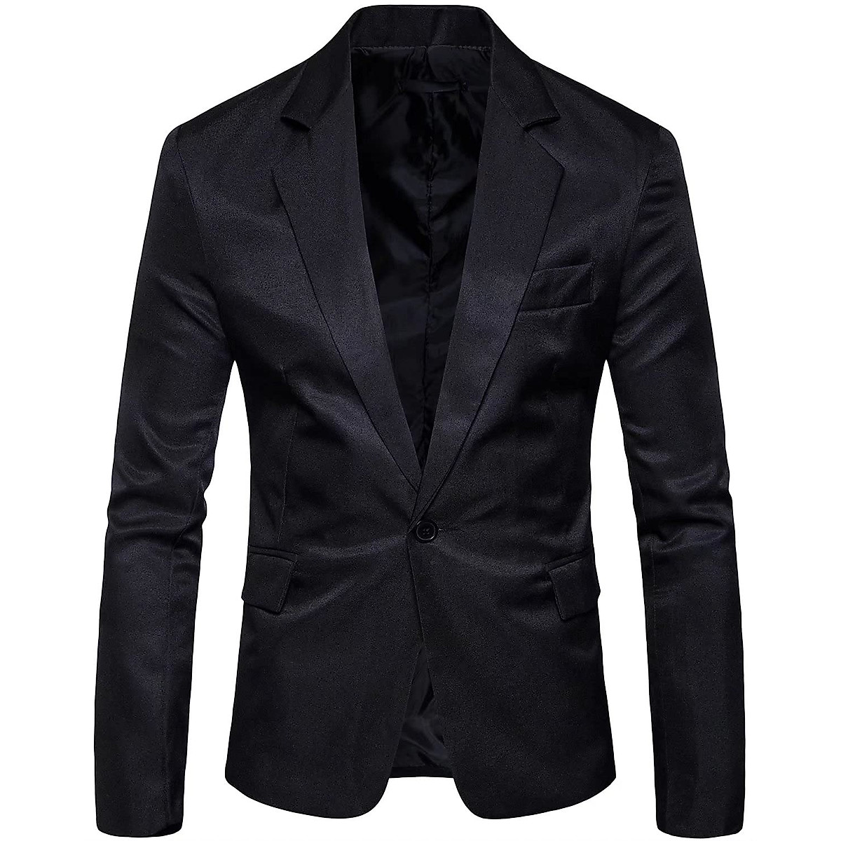 Men's Long Sleeves Peak Lapel Collar One Button Slim Fit Sport Coat Blazer, Black, 36 = Tag L