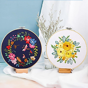 Mocoosy 3 Pack Embroidery Starter Kit for Beginners, Stamped Embroidery Kit with Pattern and Instructions, Cross Stitch Set Kids Adults Crafts Include 3 Embroidery Fabric, 3 Bamboo Hoops, Threads