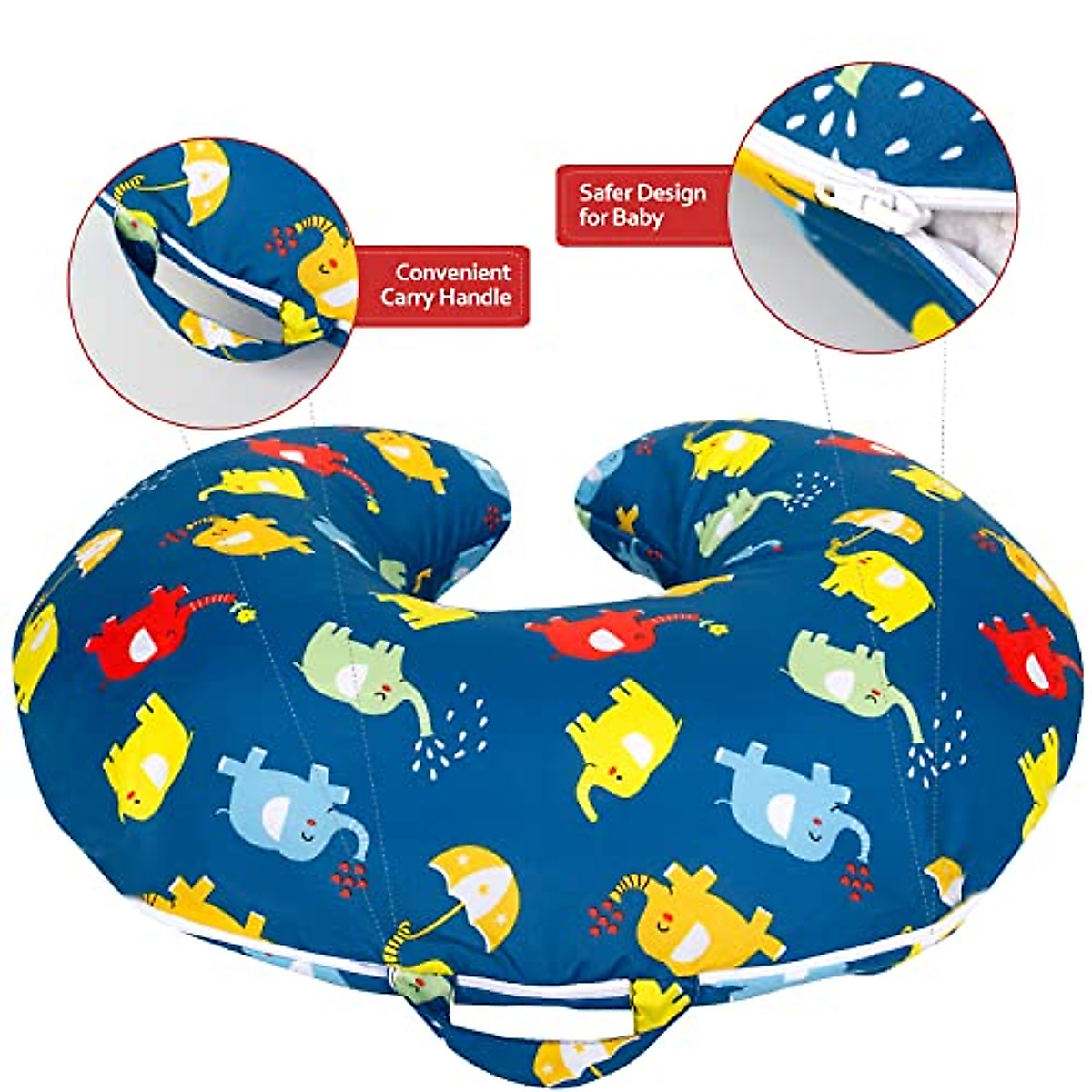 Nursing Pillow Cover with Elephant Print for Baby Boys or Girls, Snug Fits Boppy Nursing Pillows, Soft Breastfeeding Nursing Pillow Slipcovers, for Breastfeeding Moms