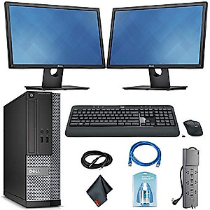 Dell OptiPlex 3020 Desktop Computer - Intel Core i5 i5-4590 3.30 GHz + Wireless Keyboard & Mouse + (2) Dual 22 Inch Monitors (Renewed)