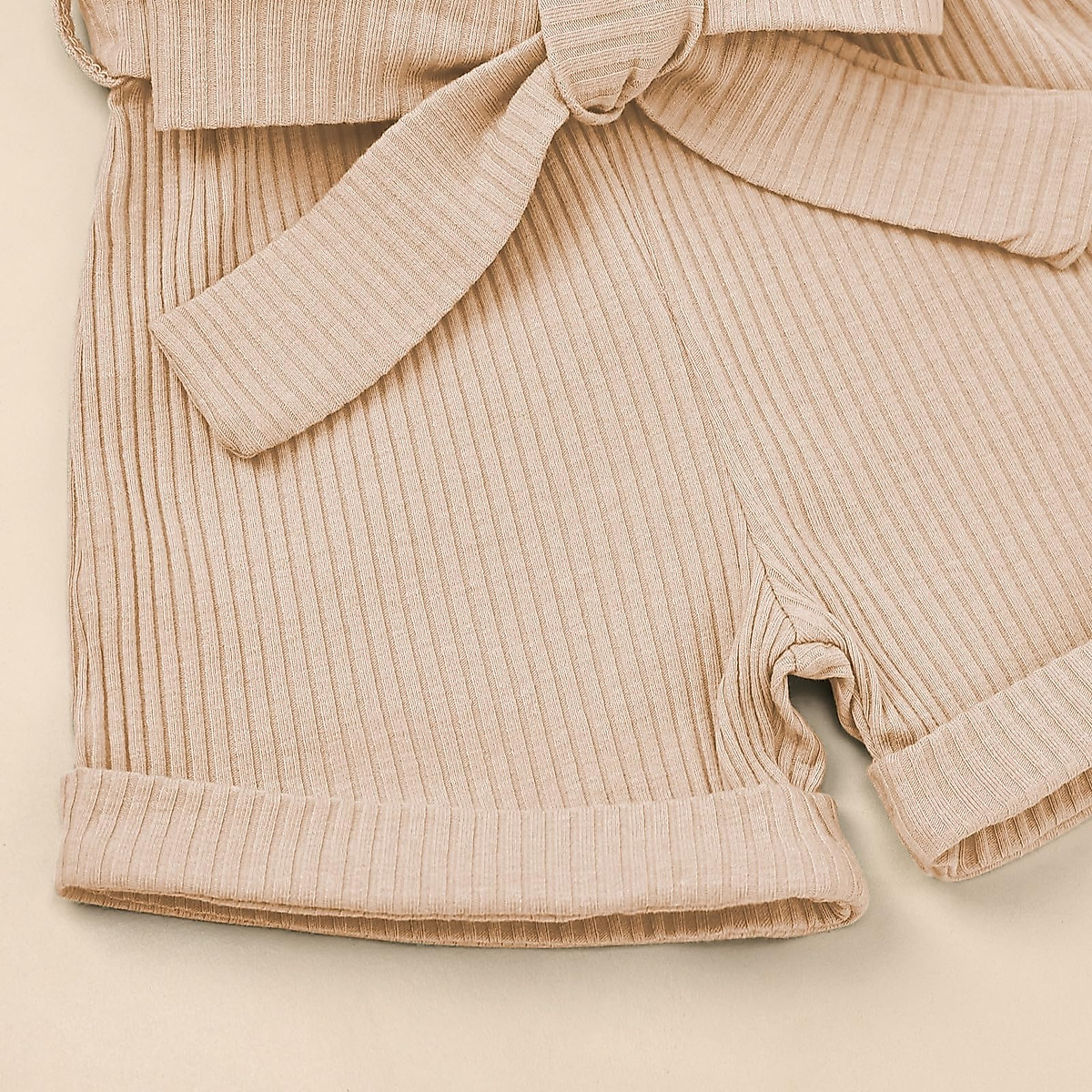 CETEPY 2T Girl Clothes Toddler Girl Summer Outfits Sleeveless Button Tie Front Girls Jumpsuit One Piece Halter Romper Apricot 2-3T/100cm