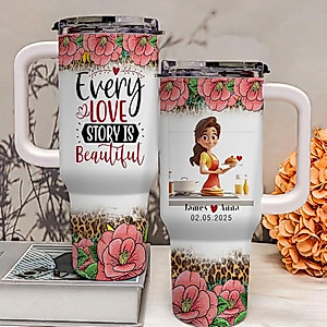Personalized 40oz Tumbler with Handle – wedding send-off-Custom Couple Gift for Anniversary Wedding Gift, Birthday, Mother's Day, Valentine’s Day 41r339
