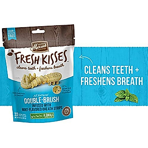 Merrick Fresh Kisses Double-Brush Dental Dog Treats With Mint Breath Strips For Toy Breeds - 33 ct. Bag