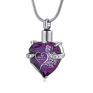 RIMZVIUX Purple Always In My Heart Urn Necklaces for Ashes Cremation Jewelry for Ashes Necklace Mom Grandma Daughter Wife Women Gift