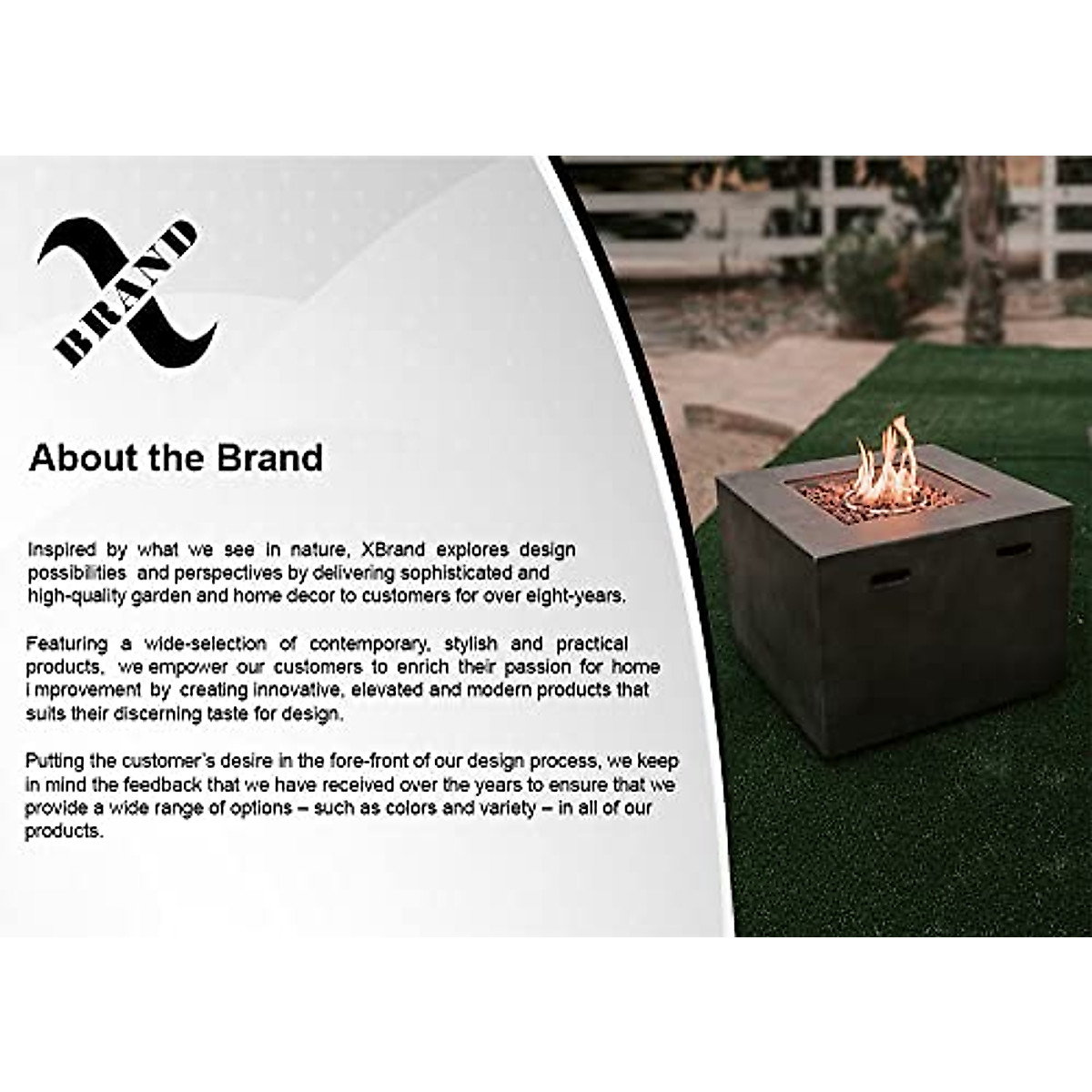 XBrand MgO & Metal 40,000 BTU Outdoor Propane Gas Smokeless Square Fire Pit Table with Volcanic Rocks & Rain Cover, 30 inch Wide, Gray