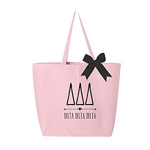 sockprints Pink Tote Bags with Black Bow - Tri Delta Tote Bag - Large Canvas Tote Bag for Women and Sisterhood