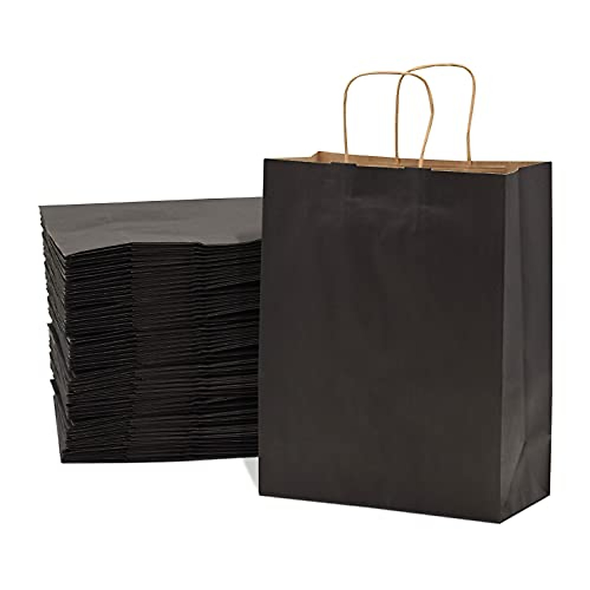 Black Gift Bags with Handles - 10x5x13 Inch 100 Pack Medium Kraft Paper Shopping Bags, Craft Totes in Bulk for Boutiques, Small Business, Retail Stores, Birthdays, Party Favors, Jewelry, Merchandise