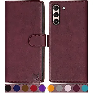 SUANPOT for Samsung Galaxy S21+/S21 Plus 6.7"(Non S21 6.2") with RFID Blocking Leather Wallet case Credit Card Holder, Flip Folio Book Phone case Shockproof Cover Women Men for S21 Plus case Wine Red