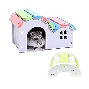 YUEKUA Wooden Hamster Hiding House, Pet Ladder Mouse Mouse Sports Toy for Small Animal Habitat Chipmunks, Rats, Gerbils (Pack of 2)…