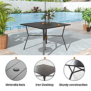 RTDTD 13 Pieces Outdoor Dining Set Patio Dining Table and Chairs Set Outdoor Furniture Set with 3 Square Metal Dining Tables with Umbrella Hole，10 Wicker Patio Chairs with Dark Blue Cushions