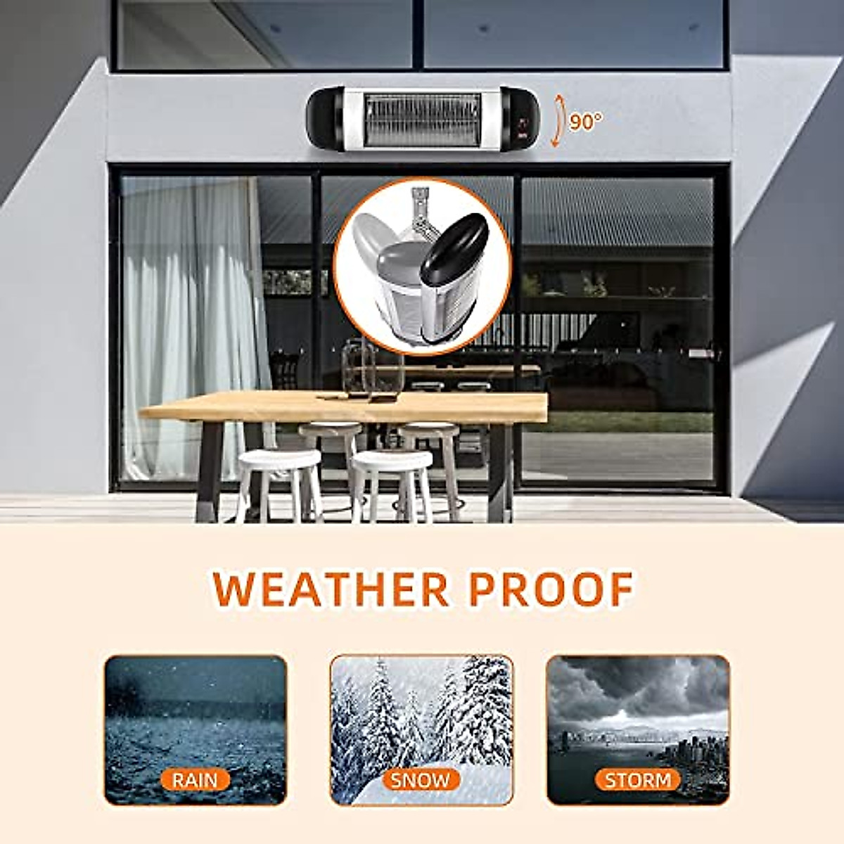 LHRIVER Infrared Heater, Wall-Mounted Electric Space Heater with Remote, Waterproof, Outdoor Heaters for Patio, Backyard, Garage, and Decks, Restaurant
