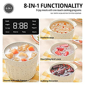 MEEDEER Slow Cooker White, Small Slow cooker 1QT, Smart Appointment, Ceramic Interior pot, Automatic Multi-function Rice Cooker, Elecric Stew, Yogurt Maker Keep Warmer