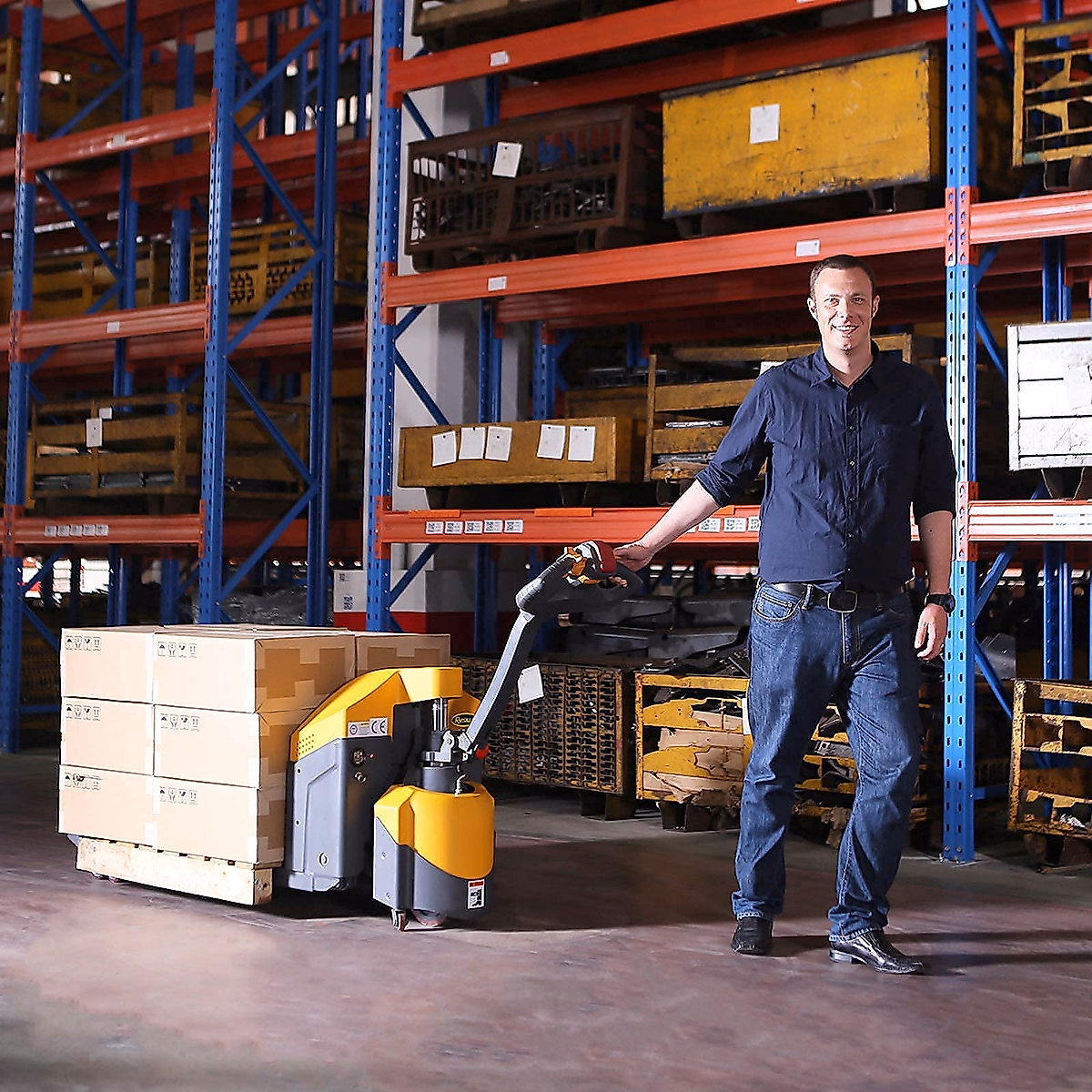 APOLLO Full Electric Pallet Jack Truck Heavy Duty Lithium Battery Mini Walkie Pallet Truck for Narrow Scene 3300lbs Capacity 48" x 27" Forks