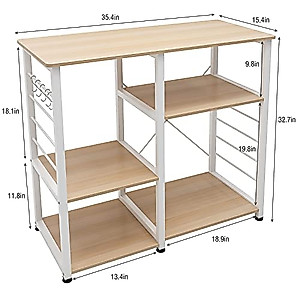 DlandHome Microwave Cart Stand 35.4 inches, Kitchen Baker's Rack Utility Storage Shelf Microwave Stand 3-Tierx3-Tier for Spice Rack Organizer Workstation Shelf, 171-M Maple, 1 Pack