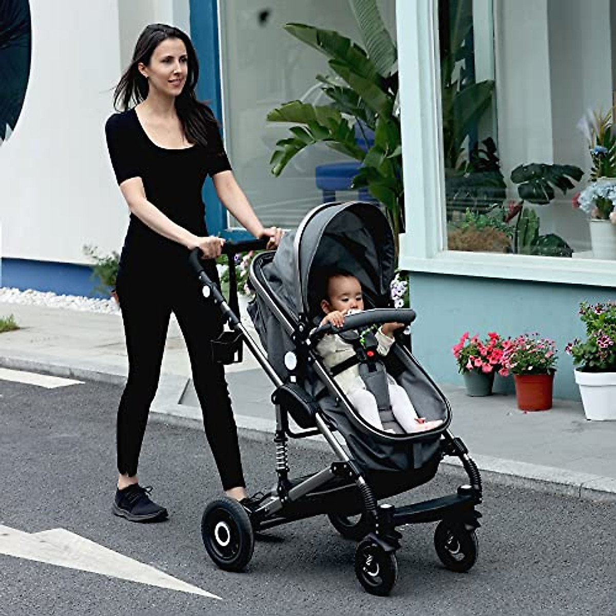 CoolShare Baby Stroller for Toddler, Foldable Aluminum Alloy Pushchair with Adjustable Backrest, 2 in 1 High Landscape Convertible Reversible Bassinet Pram for Infant & Toddler,3D Suspension