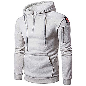 Men's Pullover Winter Workout Thenlian Mens Pure Color Zipper Pullover Long Sleeve Hooded Sweatshirt Tops Blouse(Gray, XXL)