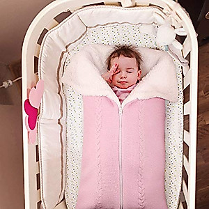 Baby Swaddle Blanket Stroller Wrap Fleece Knit Sleeping Bag Soft Warm Nap Blanket Plus Velvet for 0-12 Month Baby Boys Girls (Pink)