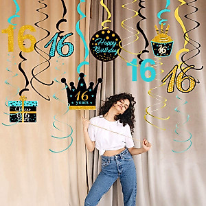 Sweet 16 Birthday Decorations for Girl Teal Gold 16th Birthday Hanging Swirls Sixteen Birthday Hanging Swirls Decorations for Teal Gold 16 Years Old Party Supplies