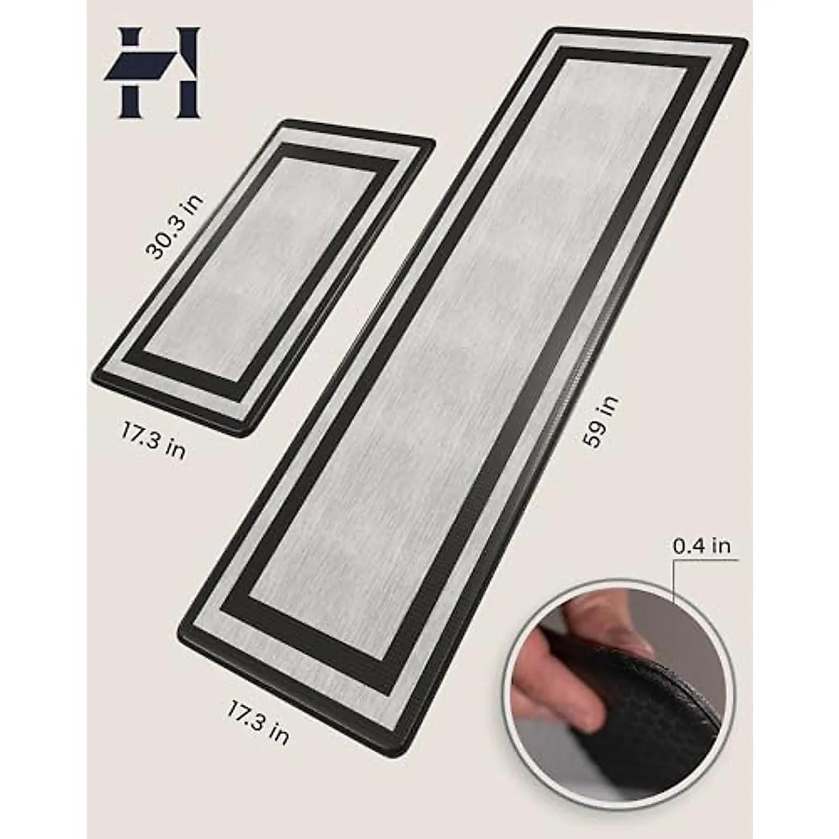 Homergy Anti Fatigue Kitchen Mats for Floor 2 PCS, Memory Foam Cushioned Rugs, Comfort Standing Desk Mats for Office, Home, Laundry Room, Waterproof & Ergonomic, 17.3×30.3&17.3×59 ×0,47", Fabric Black