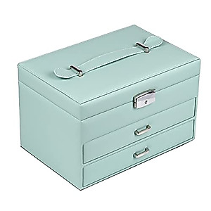 Jewelry Box with 3 Layers PU Leather Lockable Jewelry Storage Organizer with Velvet Lining Portable Leather Jewelry Box for Storing Watch, Earring, Ring, Chain, Bracelet