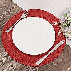SHACOS Round Braided Placemats Set of 8 Washable 15 inch Round Table Mats Non Slip Woven Place Mats for Dining Table (Red, 8)