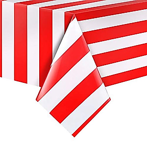 Boao 3 Piece Red and White Stripe Table Covers 51 x 71 Inch Carnival Independence Day Striped Plastic Tablecloth Rectangle Disposable Table Covers for Circus Party Decoration Supplies