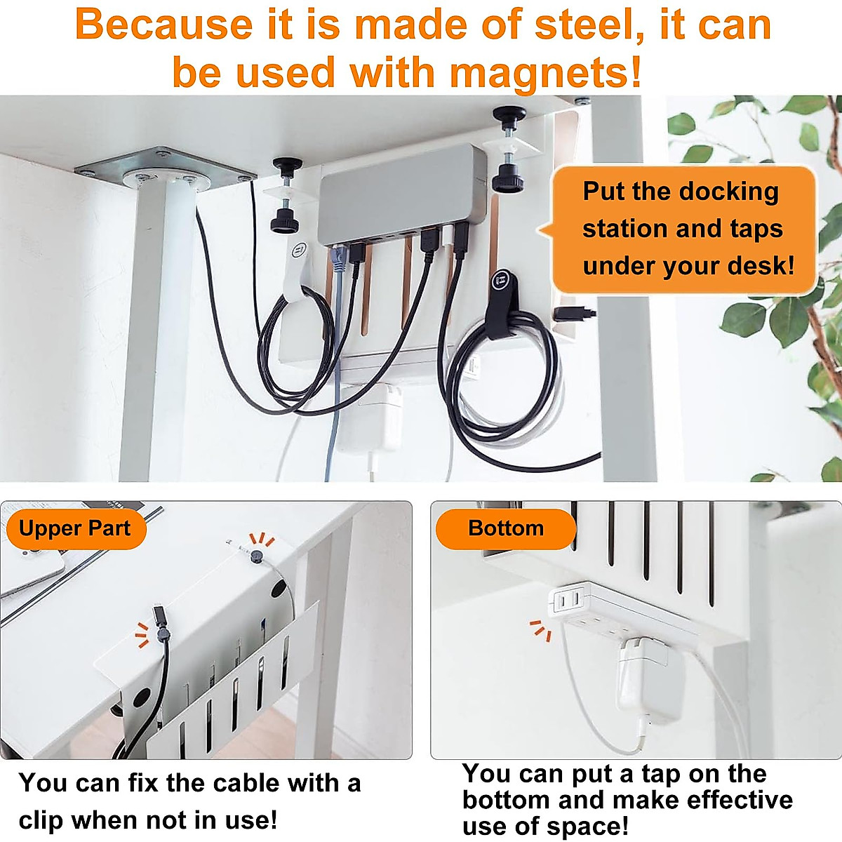 LUKETURE Desk Side Storage, Under Desk Storage, Steel Desk Hanging Organizer, Laptop Holder, with Pen Holder, No Drill Side Desk Organizer, Desk Storage Holder for Office and Home (White 1 Tier)