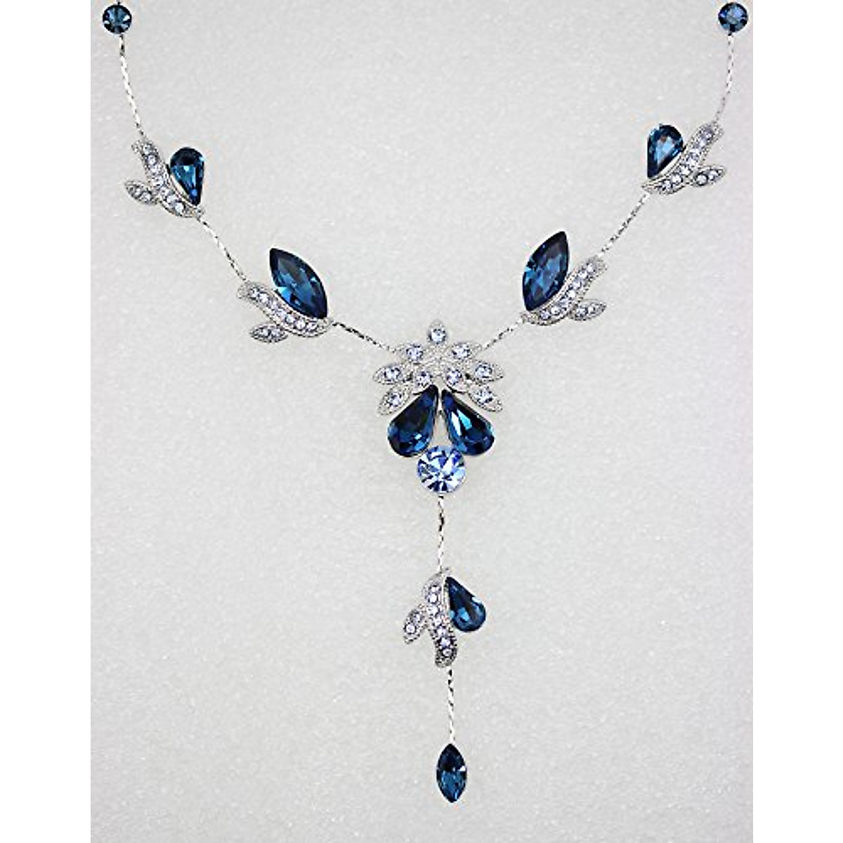Faship Gorgeous Dark Blue Crystal Floral Necklace Earrings Set - Navy Blue