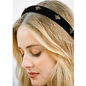 TERSE Black Velvet Headband with White Pearl Accents - Cute Vintage Designer Hair Accessory for Women's Holiday Fashion