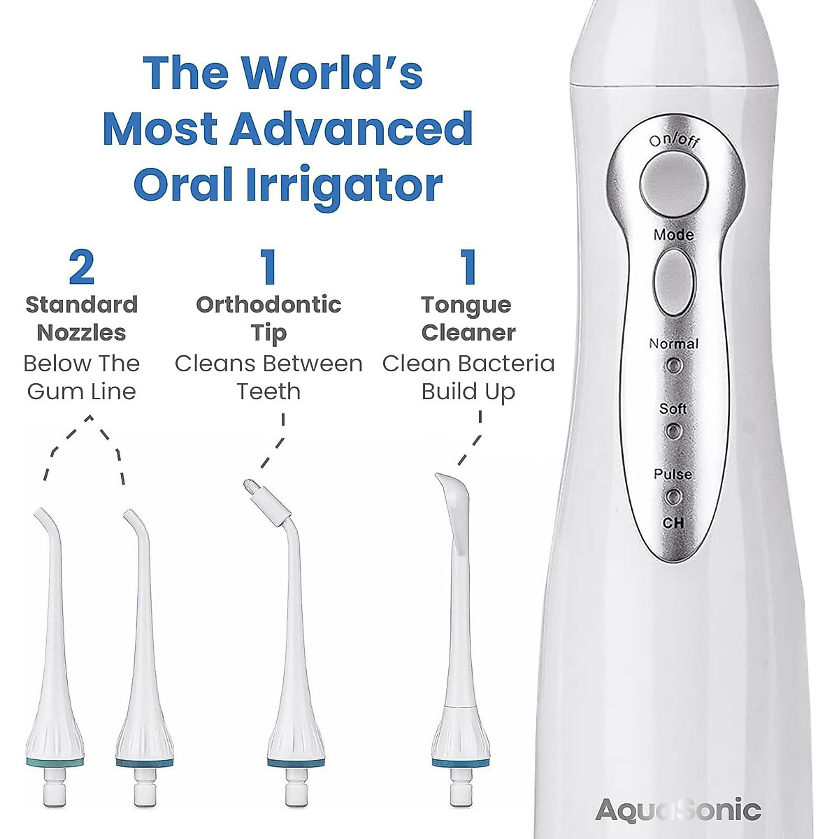 AquaSonic Home Dental Center Rechargeable Power Toothbrush & Smart Water Flosser - Complete Family Oral Care System - 10 Attachments and Tips Included - Various Modes & Timers (White)