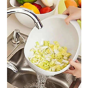2-In-1 Rice Strainer, Beans Washer Strainers and Colanders - Washing Bowl for Vegetables and Fruits (white)