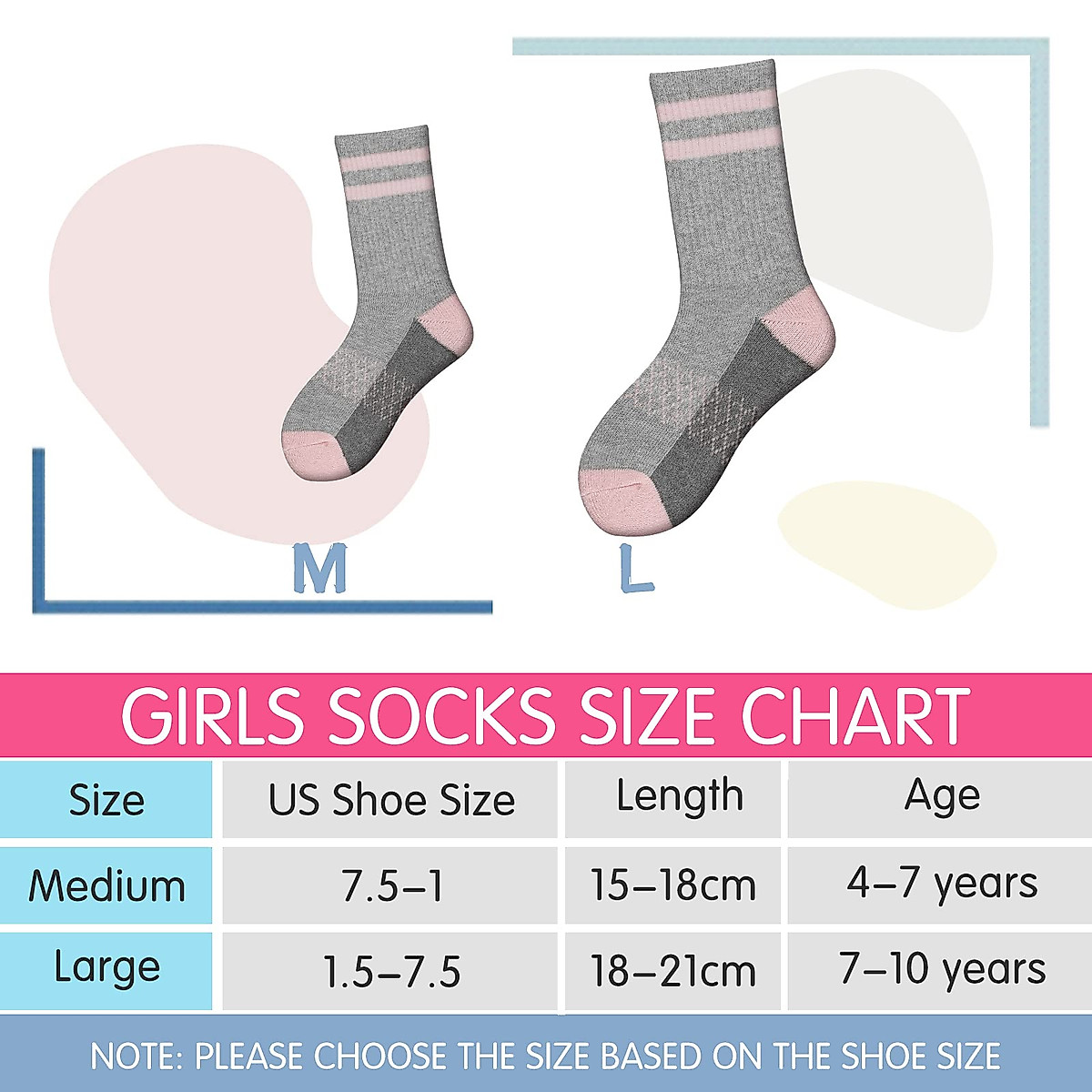 Comfoex Girls Crew Socks Athletic Half Cushioned Long Socks Cotton Calf Socks For Kids 6 Pairs