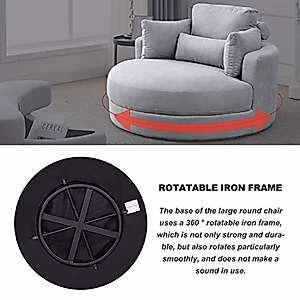 FULife Oversized Swivel Accent Barrel Chair with Storage Ottoman+4 Pillows,Comfy Upholstered 360 Recliner Sofa Club Chaise Leisure Round Loveseat Lounge Armchair for Living Room/Hotel/Nursery