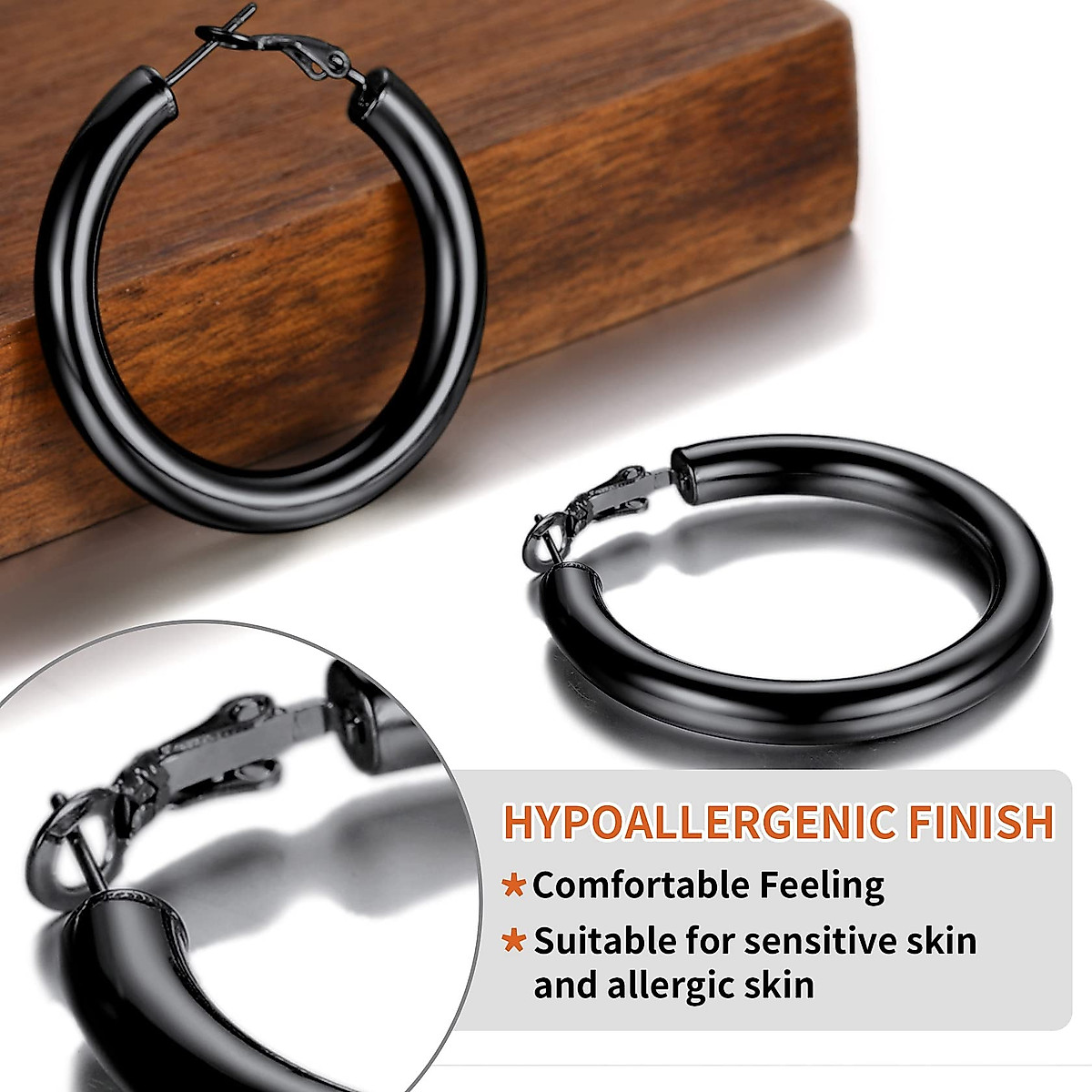 Hoop Earrings 40mm Diameter| Black Hoop Earrings Lightweight Hypoallergenic Earring Minimalist Jewelry