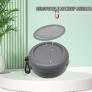 Denture Case, Portable Denture Bath Case, No-Leak Denture Bath Box with Strainer & Mirror (Grey)