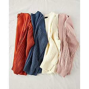 ZESICA Women's 2023 Fall Long Sleeve Crew Neck Solid Color Cable Knit Chunky Casual Oversized Pullover Sweater Tops,Camel,Large