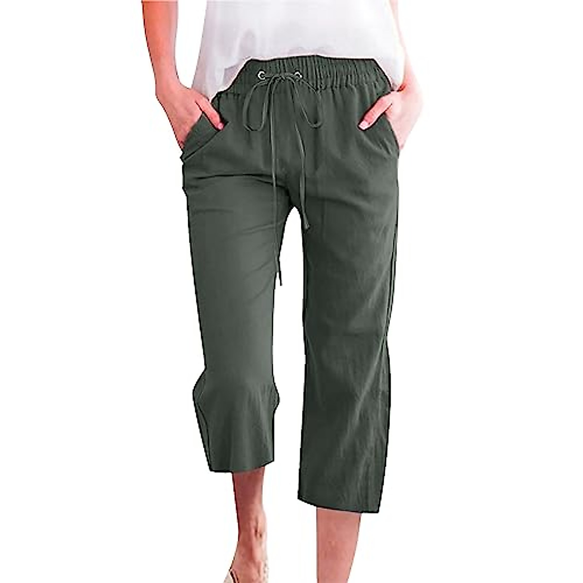 Linen Pants for Women Summer 2023 High Waisted Wide Leg Pants Casual Elastic Waist Drawstring Palazzo Beach Pant Pockets, B1-ag, X-Large